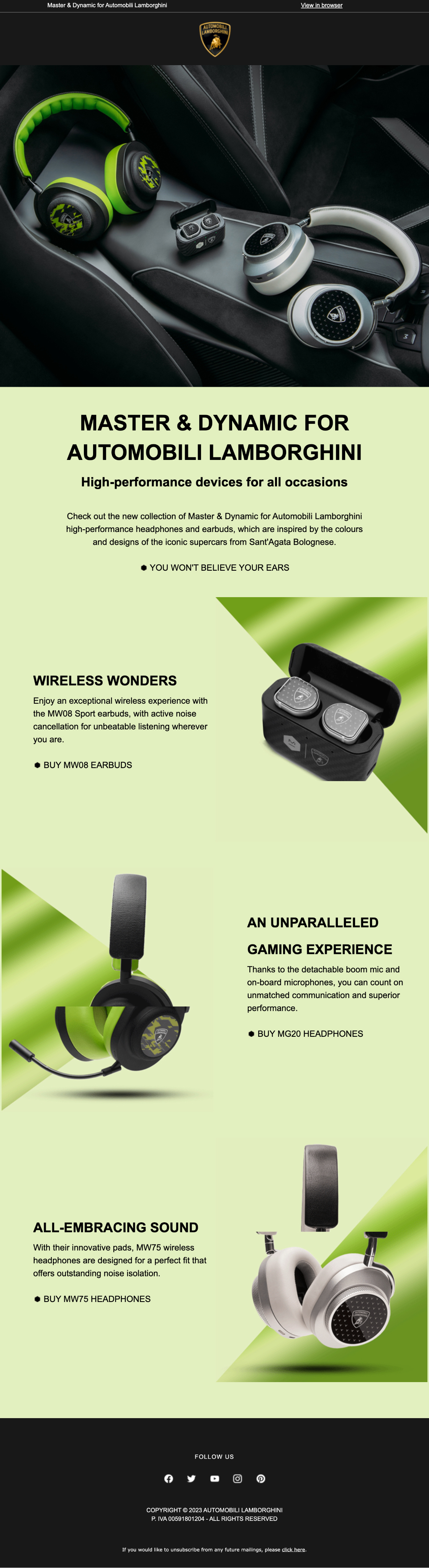Email Design Inspiration by Lamborghini