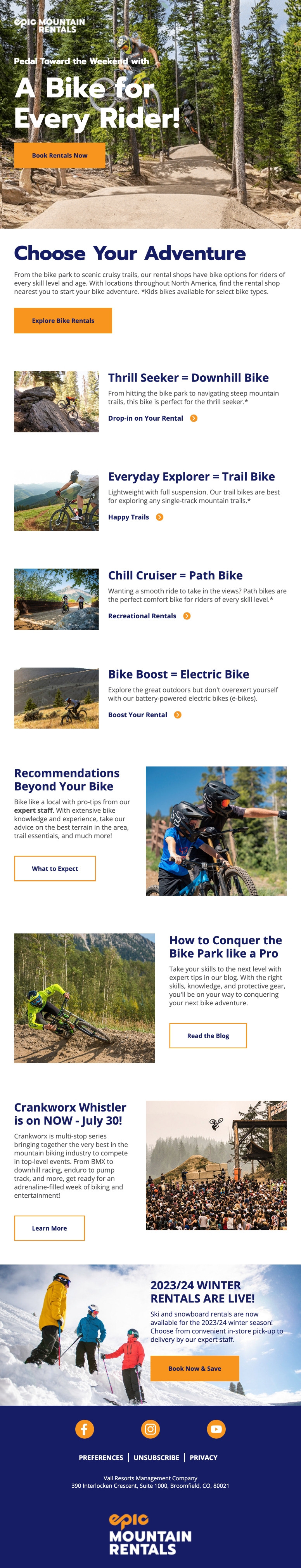 Email Design Inspiration by Epic Mountain Rentals