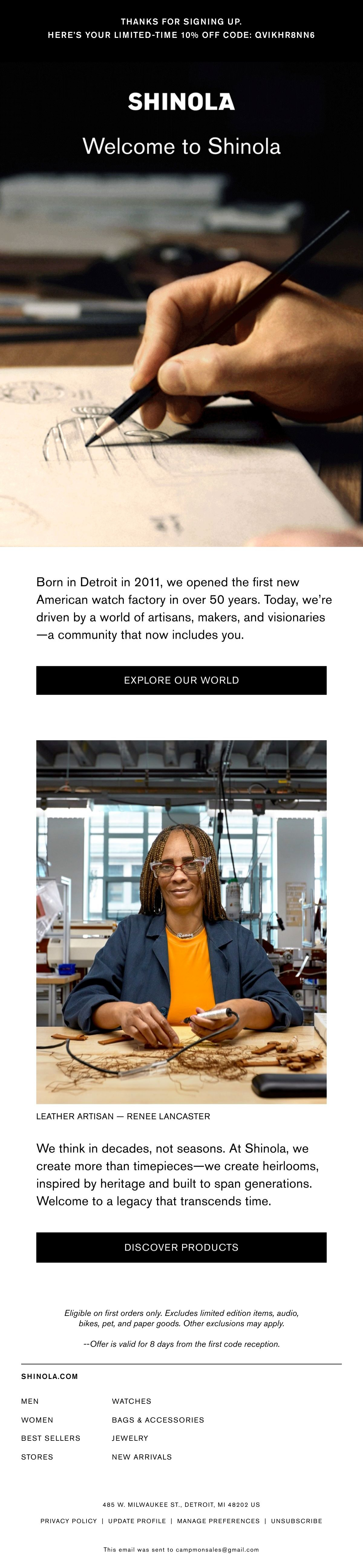 Email Design Inspiration by Shinola Detroit