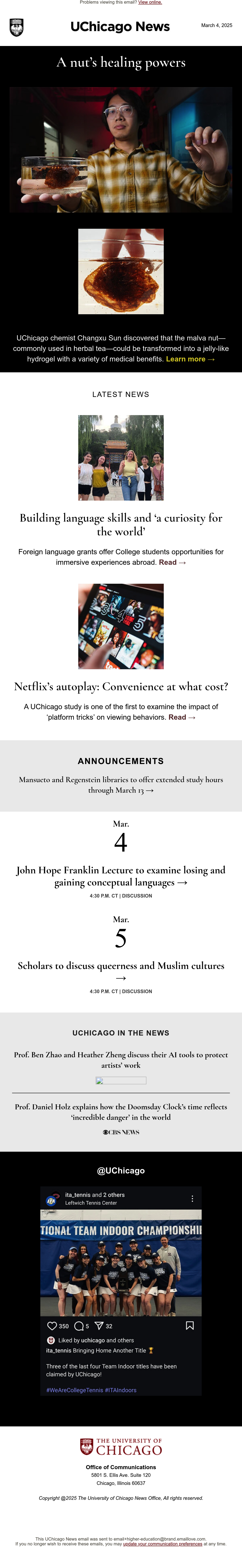 Email Design Inspiration by UChicago News